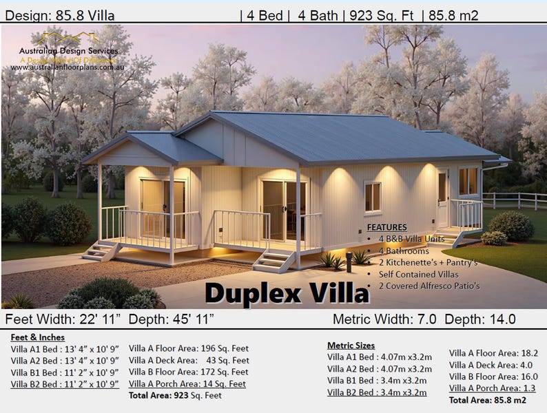 4 Self-contained Duplex Villas–2 Duplex Pairs 4 Bathrooms, Dual ...