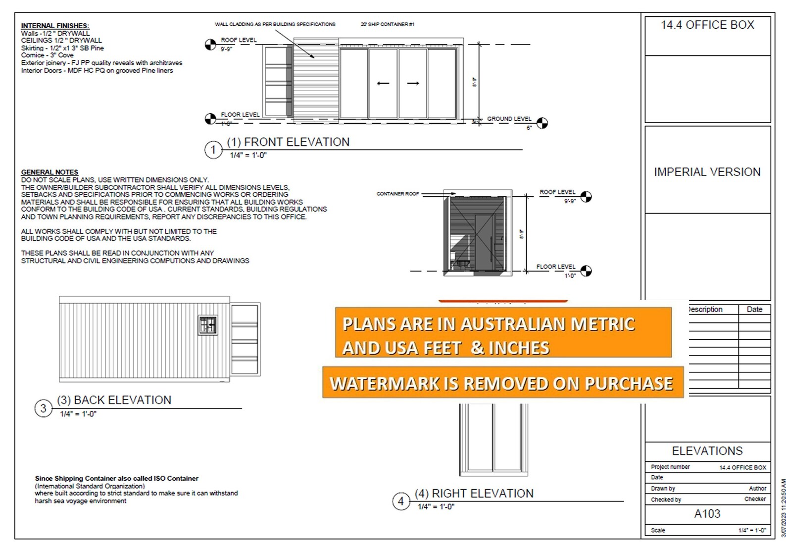 CONSTRUCTION PLANS Shipping Container Conversion Transportable Office ...