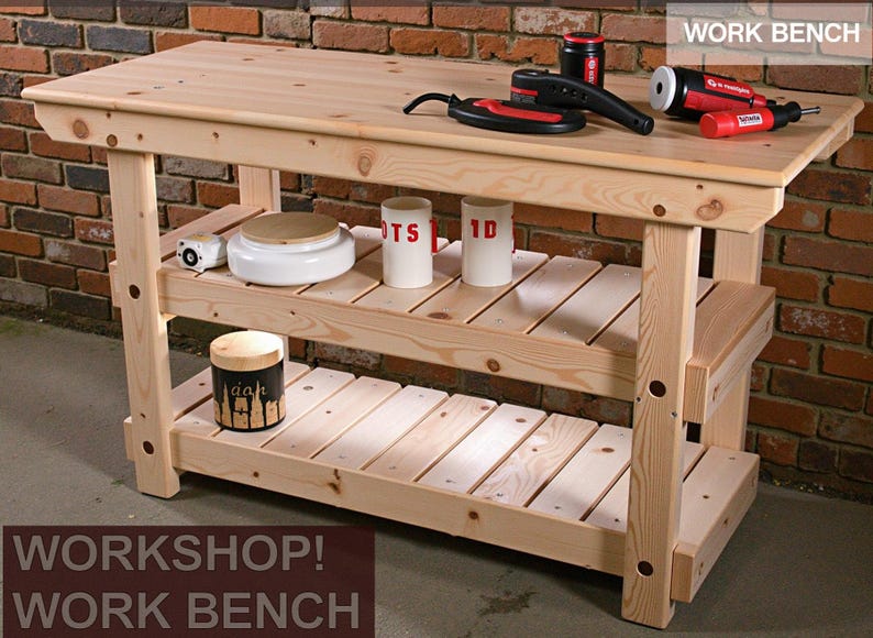 Construction Plan Bench: Build Plans-wood Garage Shelving & Work Bench ...