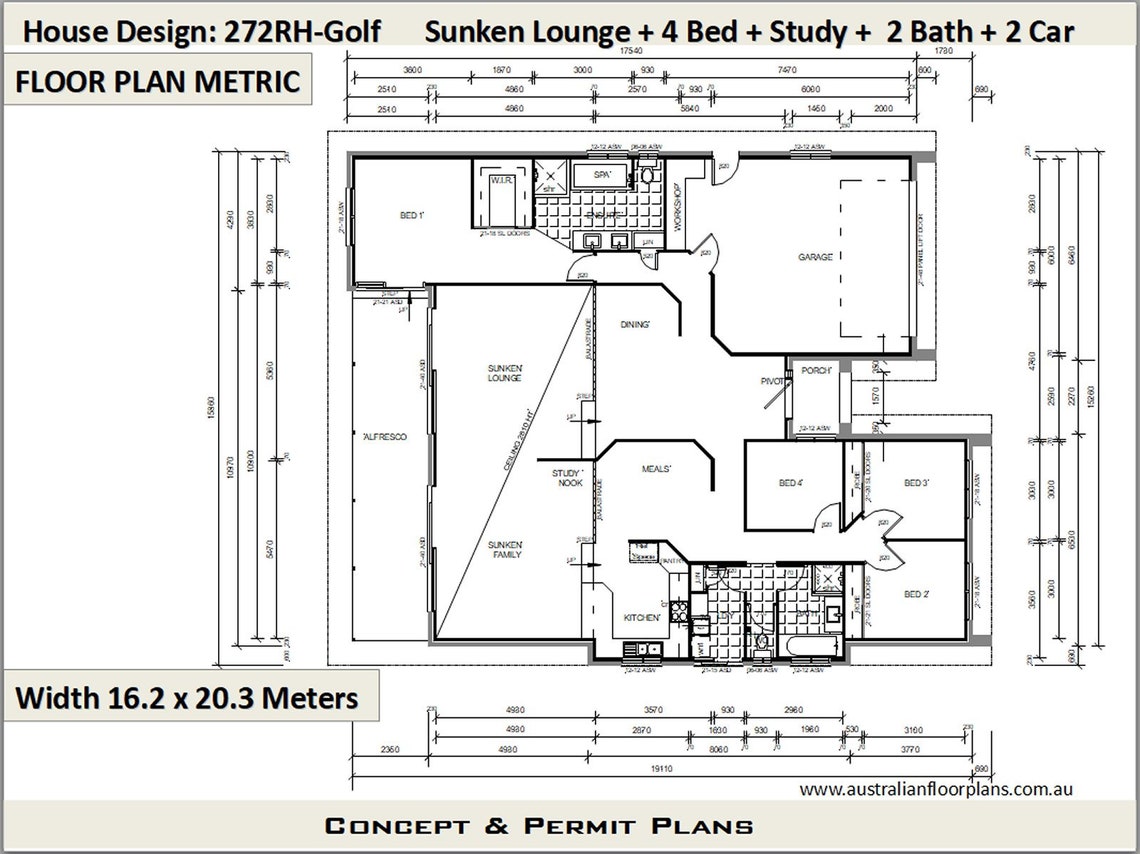4 Bedroom House Plans 2960 Sq Foot 272 M2 Sunken Lounge 4 Bedroom Study ...
