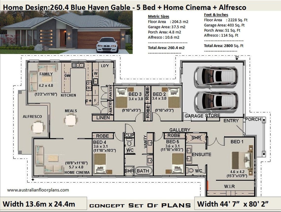 5 Bedroom House Plans Australia | 260.4 M2 or 2800 Sq. Feet | 5 Bedroom ...