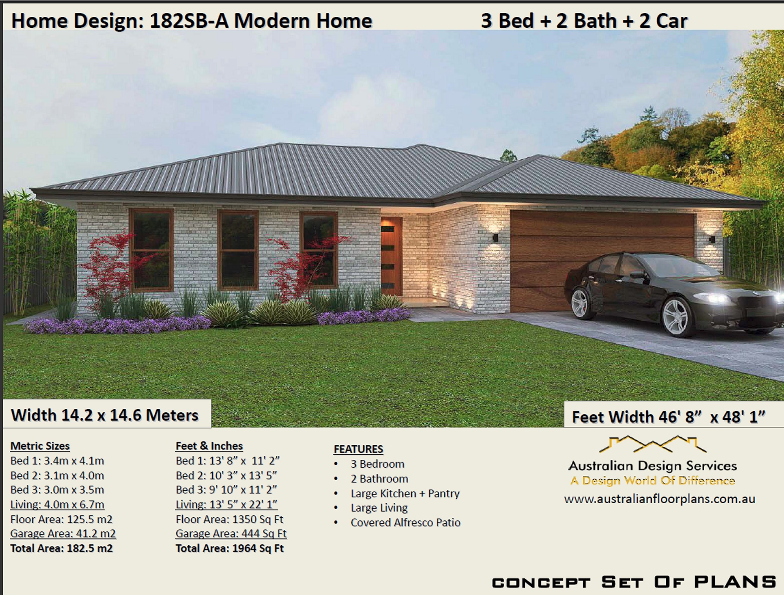 125.5 M2 1350 Sq Foot 3 Bedroom House Plan 182SB-A - Etsy Canada