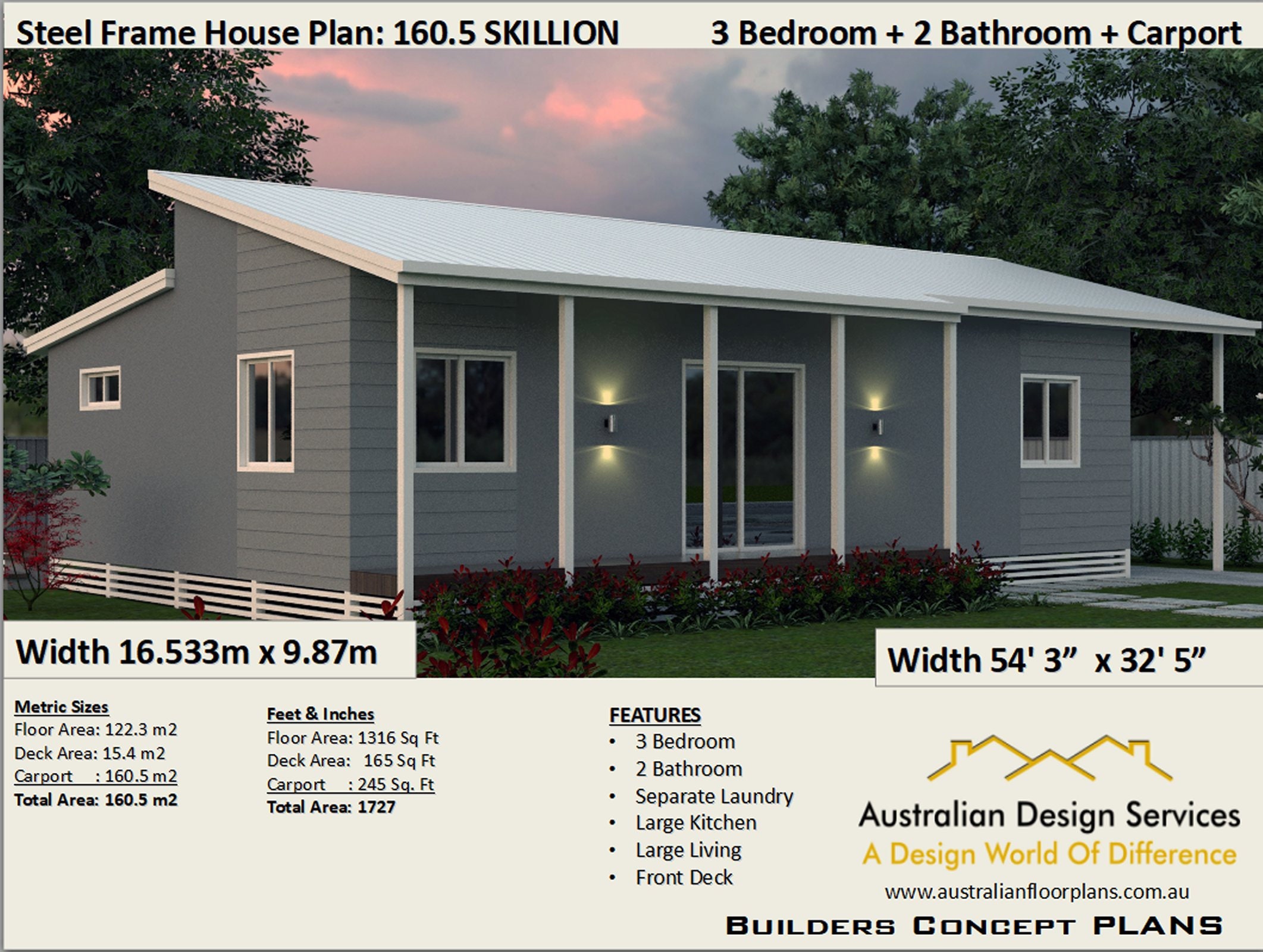 3 Bedroom House Plan, Size (122.3 M2) (1316 Sq Foot), 3 Bed Small ...