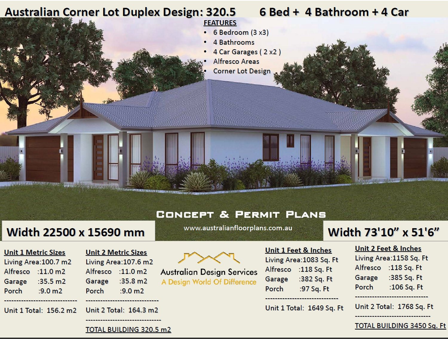 Duplex House Plans | 6 Bedrooms Corner Lot Duplex House Plans | 6 Bed+4 ...