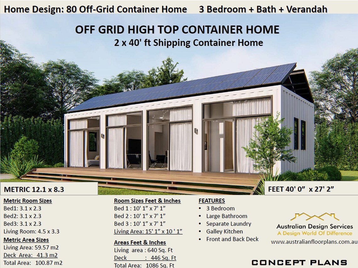 Off the Grid Shipping Container House Plans 640 Sq. Ft / 59 Sq - Etsy