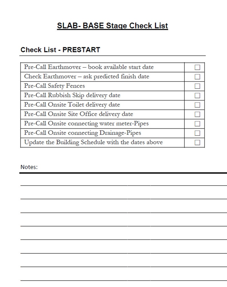 Construction Template for Sale-base Stage Check List-ideal for New Home ...