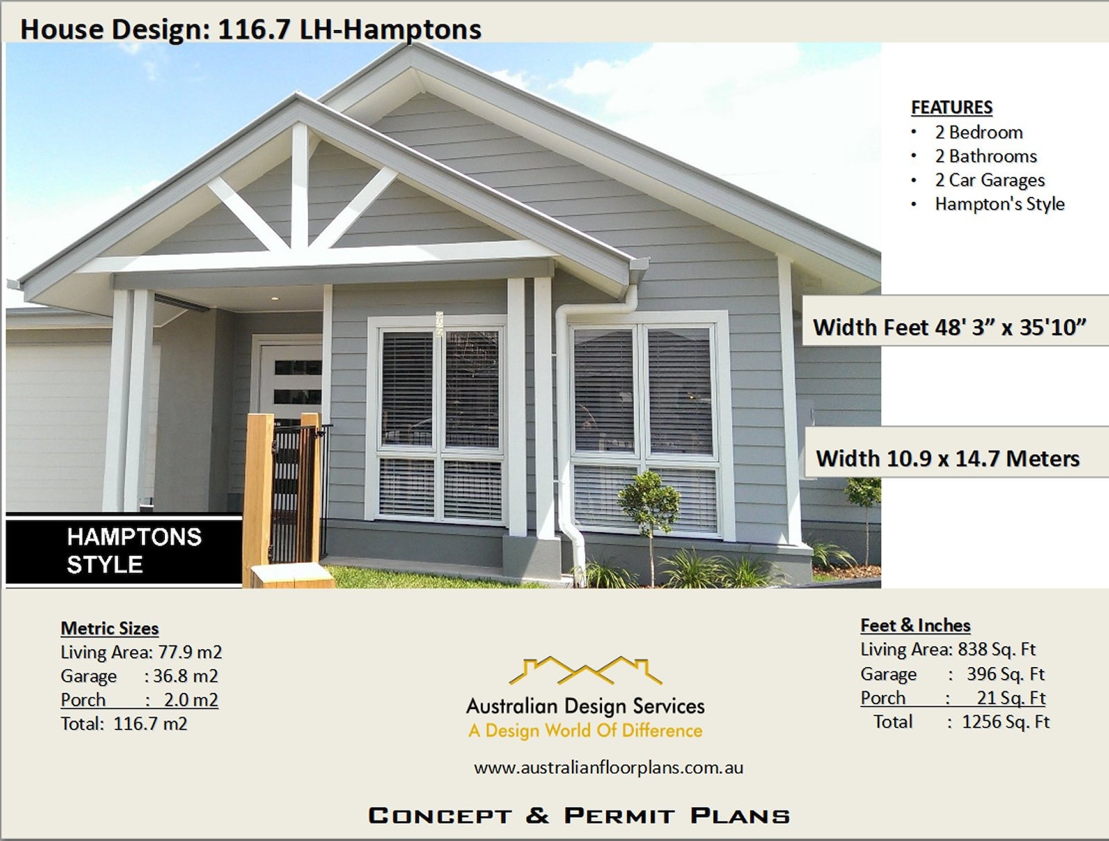 Hamptons Style House Plans, Small House Plan Australia, 2 Bedroom Small ...