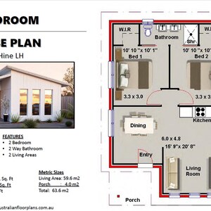 60 M2 | 685 Sq Foot | 2 Bedroom House Plan 59 Hine | Small Home ...