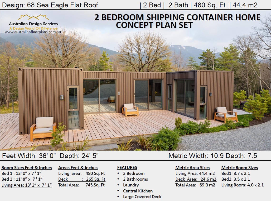 Build Plan#68 Sea Eagle Flat Roof: Shipping Container Home | Concept ...