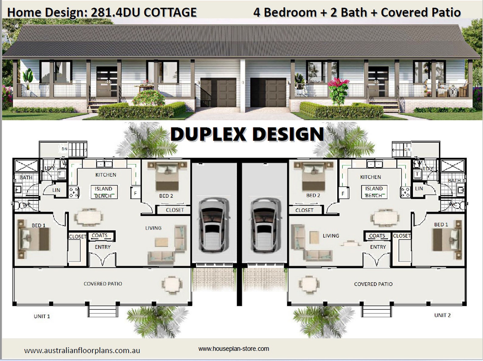 Modern Duplex Design | 4 Bed 2 Bath Duplex House Plans | Duplex House 2 Family House Plans for ...