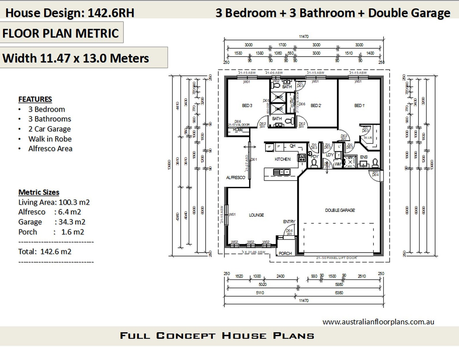 3 Bedroom House Plan 1079 Sq Feet or 100 M2 | Private Bathroom to All ...