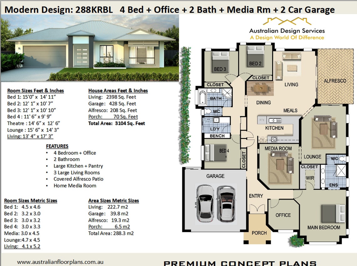 MODERN HOUSE / Blueprint PDF - 222.7 M2 / 2398 Sq. Feet 4 Bedroom ...