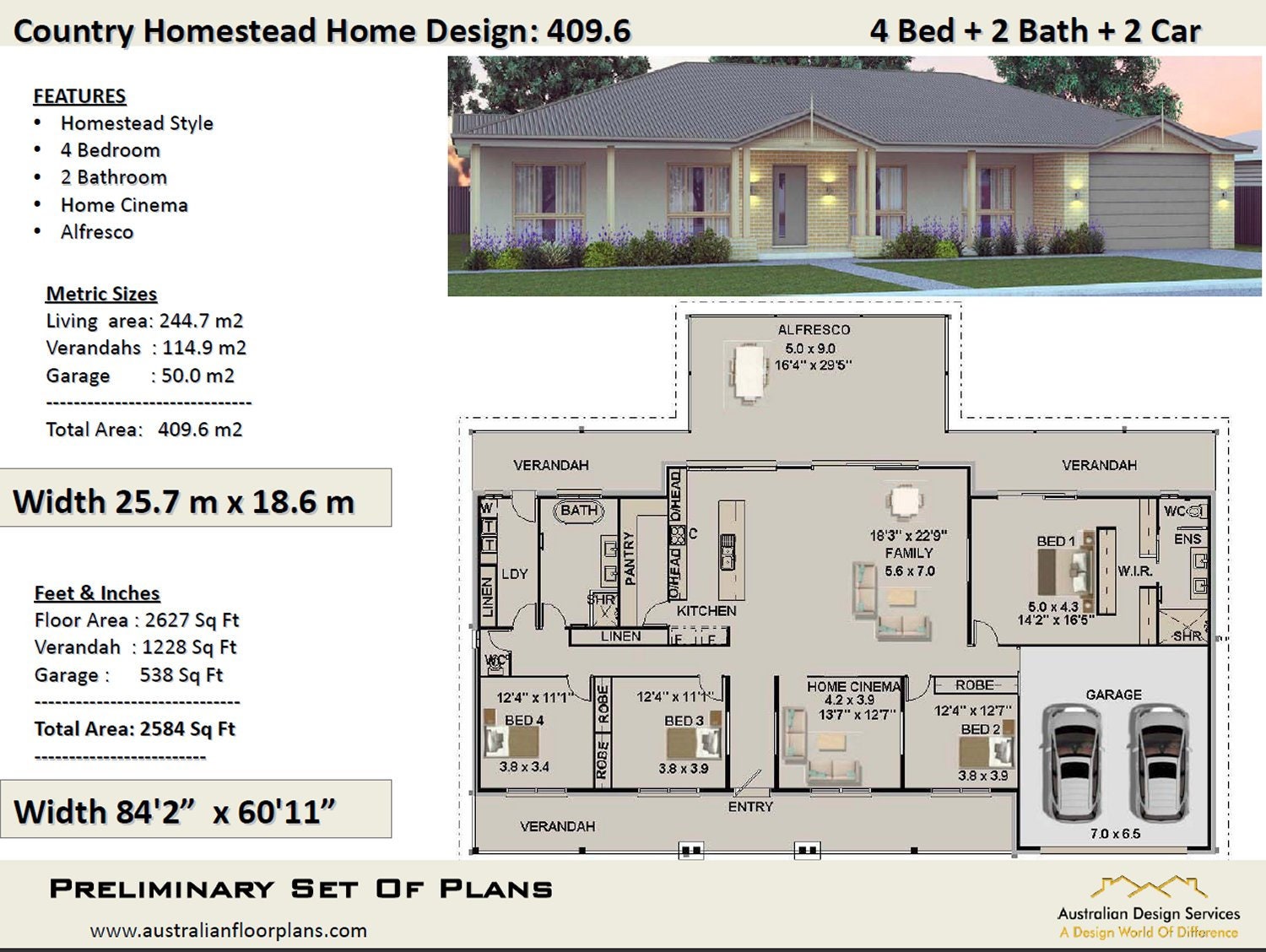 Country Homestead House Plan 409.6 M2 2584 Sq Foot - Etsy
