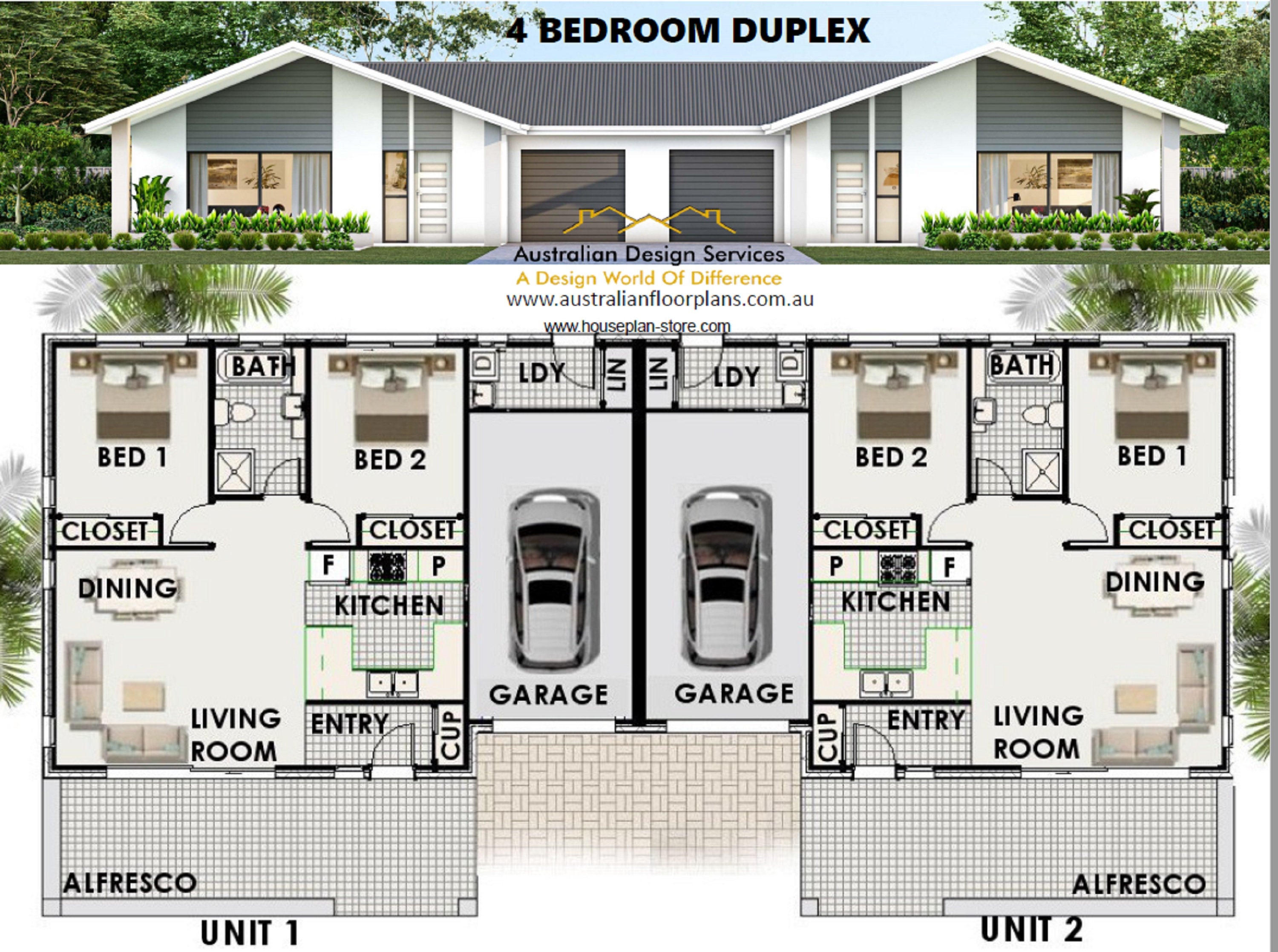 Multi Family Duplex House Plans/ 4 Bedroom Home/ Modern Duplex | #multi Family Duplex | #dual # ...