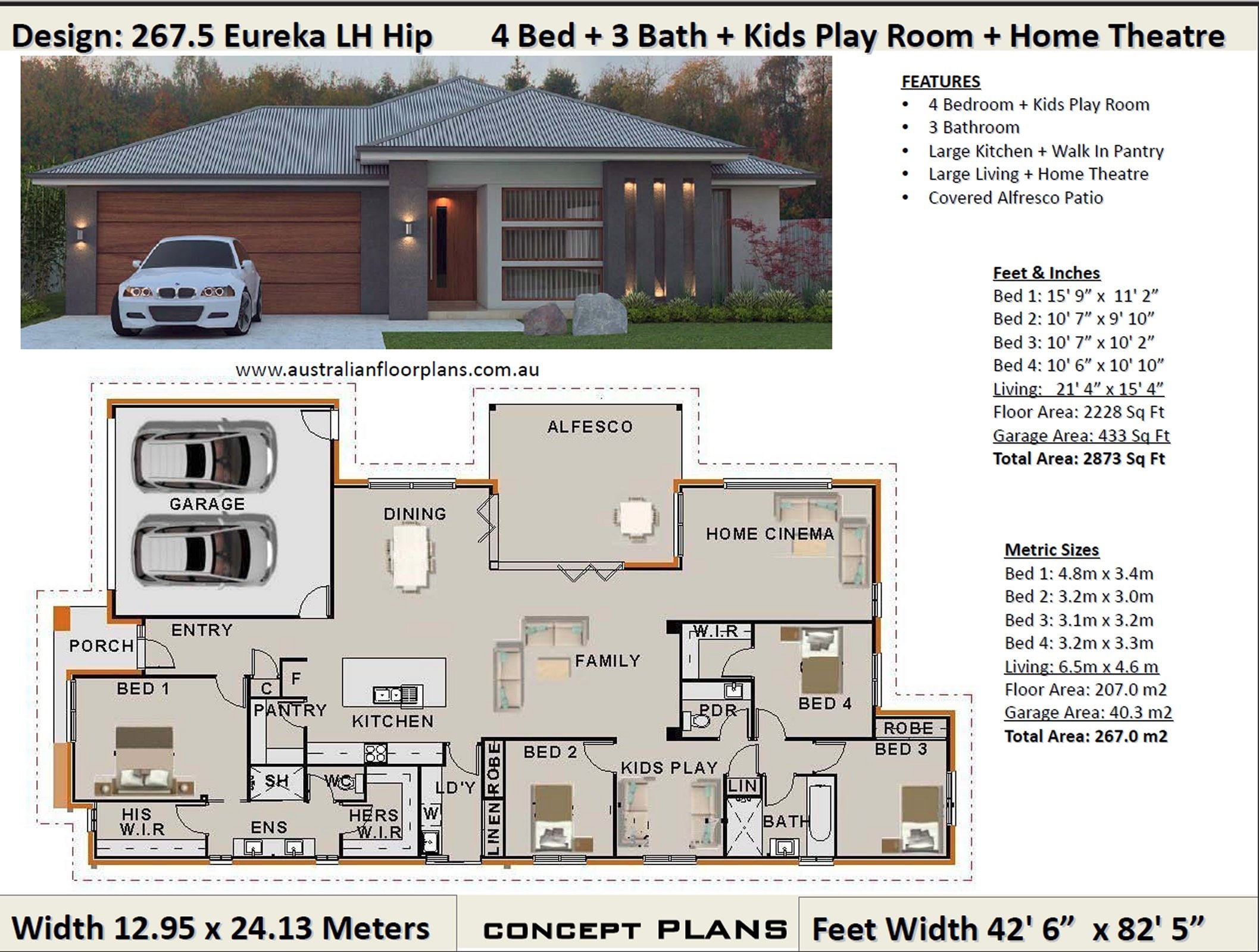 New Modern Home Plan 267.5 M2 or 2873 Sq. Feet | 4 Bedroom + Home ...