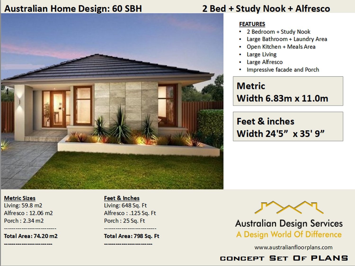 60 M2 | 645 Sq Foot | 2 Bedroom House Plan 60 SBH | Concept House Plans ...
