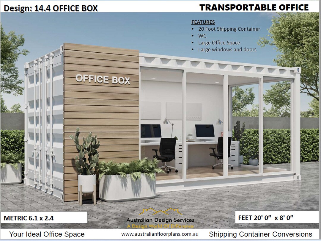 8' X 20' 6.0 X 2.4 Meters Shipping Container Office Architectural Plans ...