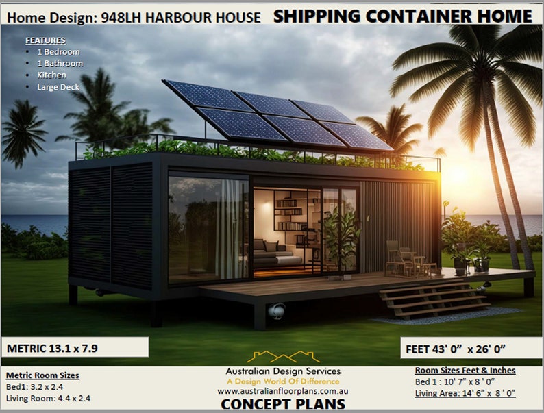 Off the Grid Shipping Container Home Plans With Solar Power, Large Deck ...