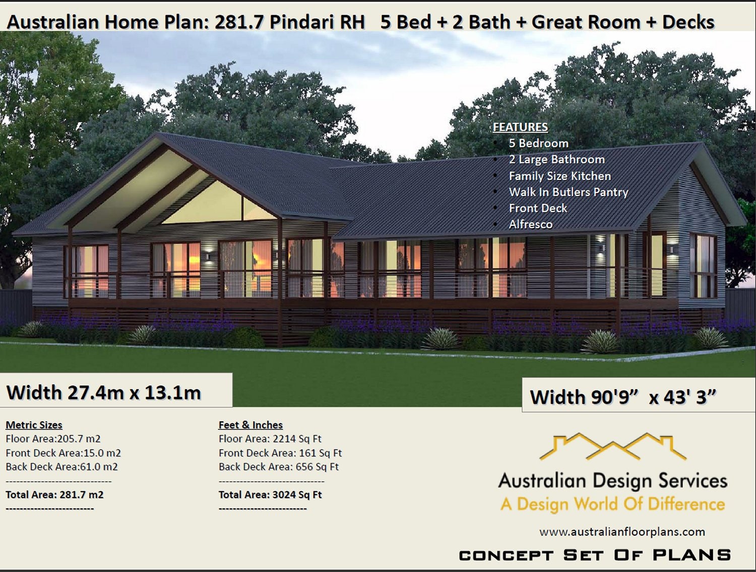 Acreage 5 Bedroom House Plan 281.7 Pindari | 281 M2 | 3024 Sq Foot ...