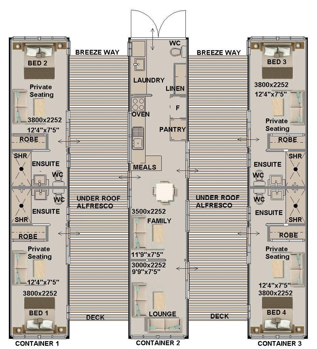 Build Plan#40 Titian 89.1: 40 X 40 Innovative Shipping Container House ...