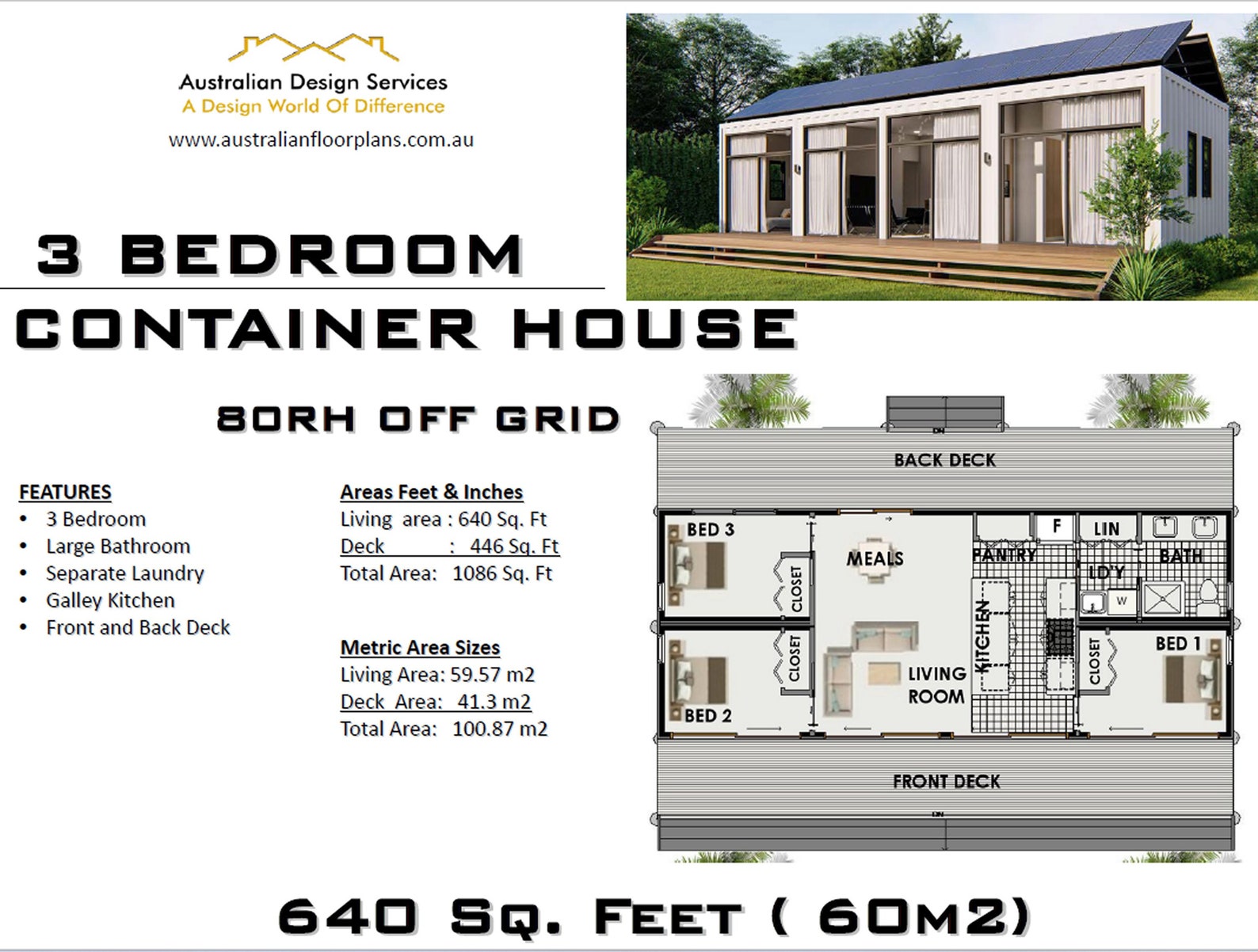 Off the Grid Shipping Container House Plans 640 Sq. Ft / 59 Sq Meters ...