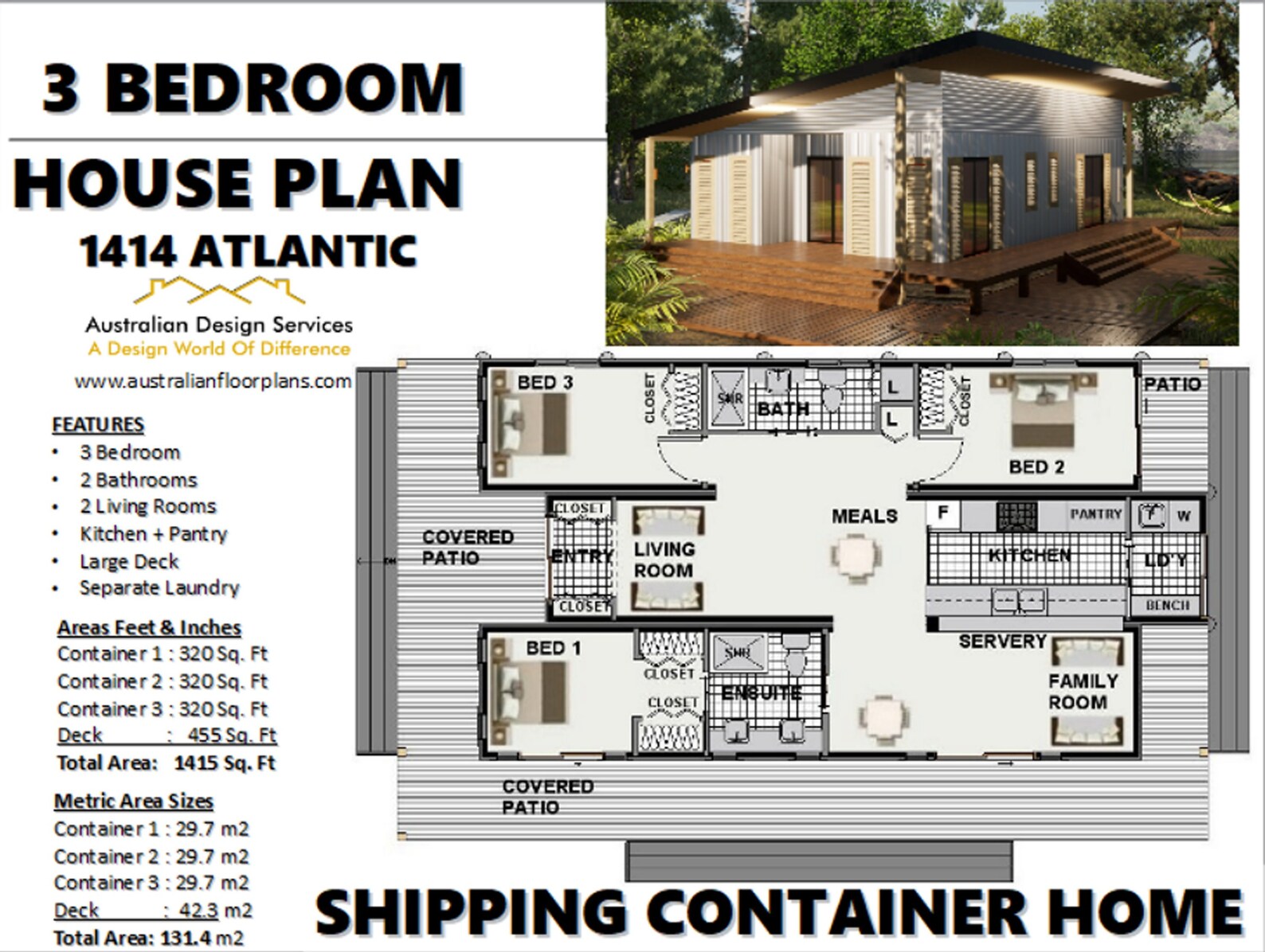 Build Plan#1414 Atlantic: 24' X 49' Shipping Container Architectural ...