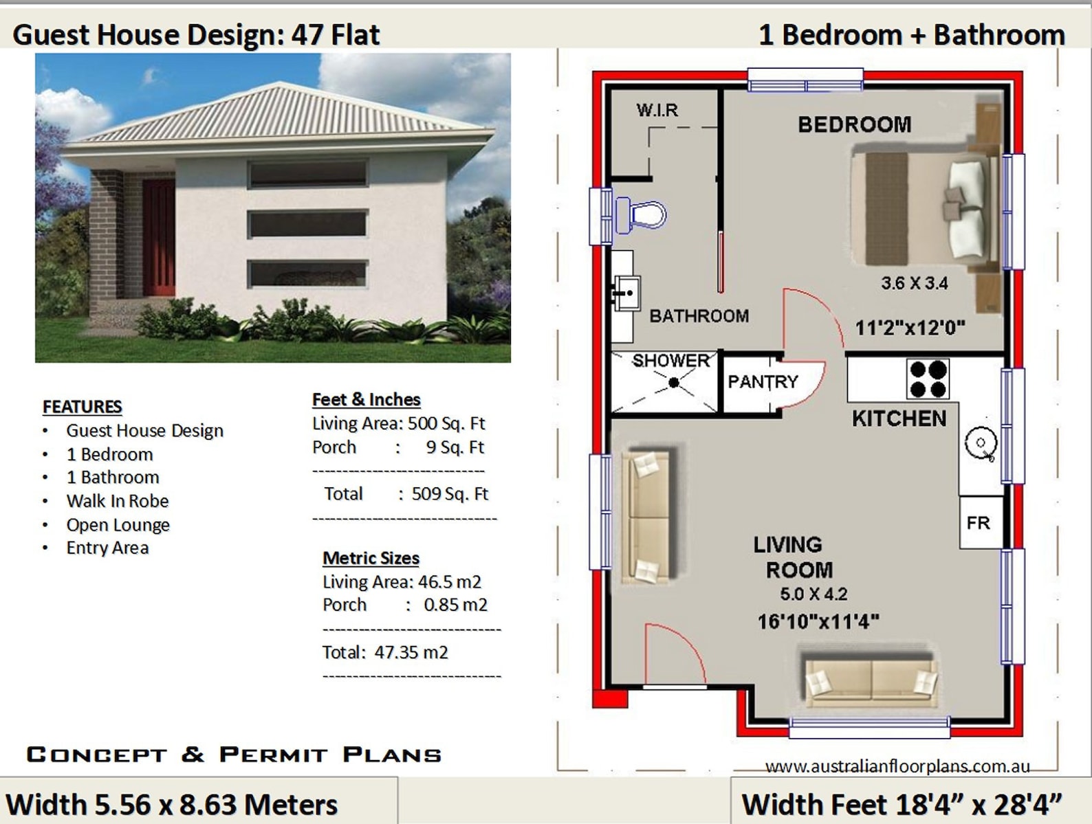 SELF CONTAINED STUDIO / Granny Flat Small and Tiny House Plan, Guest ...