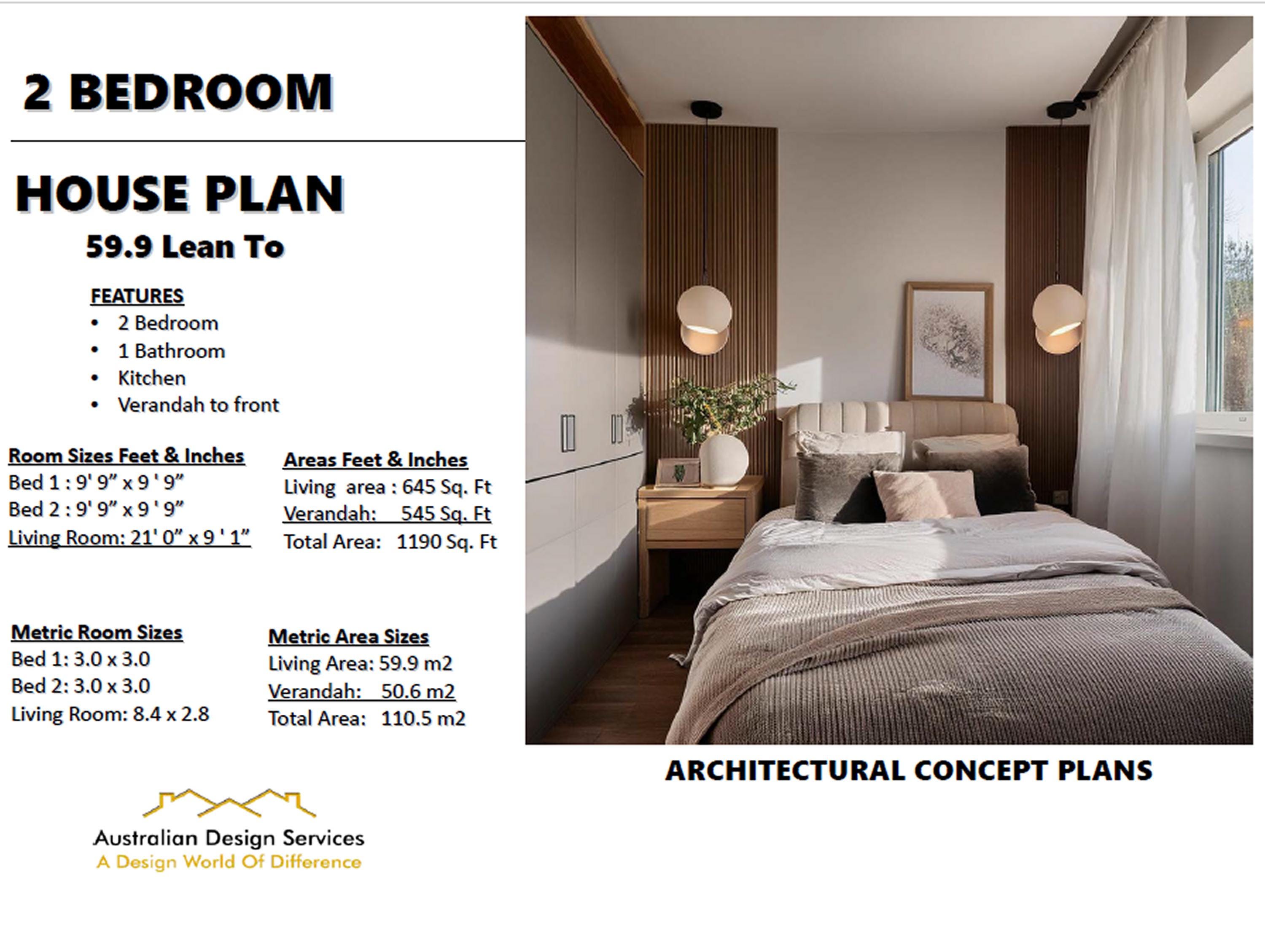 Compact Lean-to Cottage - 2 Bedroom House Plans for Sale | 59.9 Sq ...