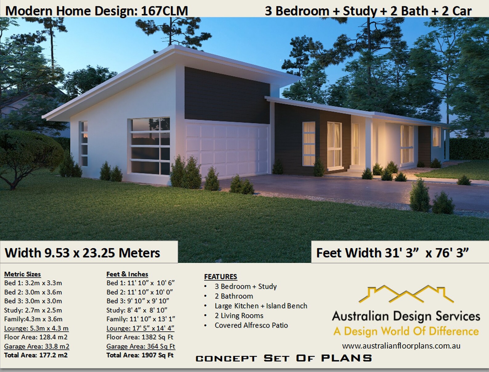 Narrow Land House Plans | 3 Bedroom + Study House Plans | Double Garage ...