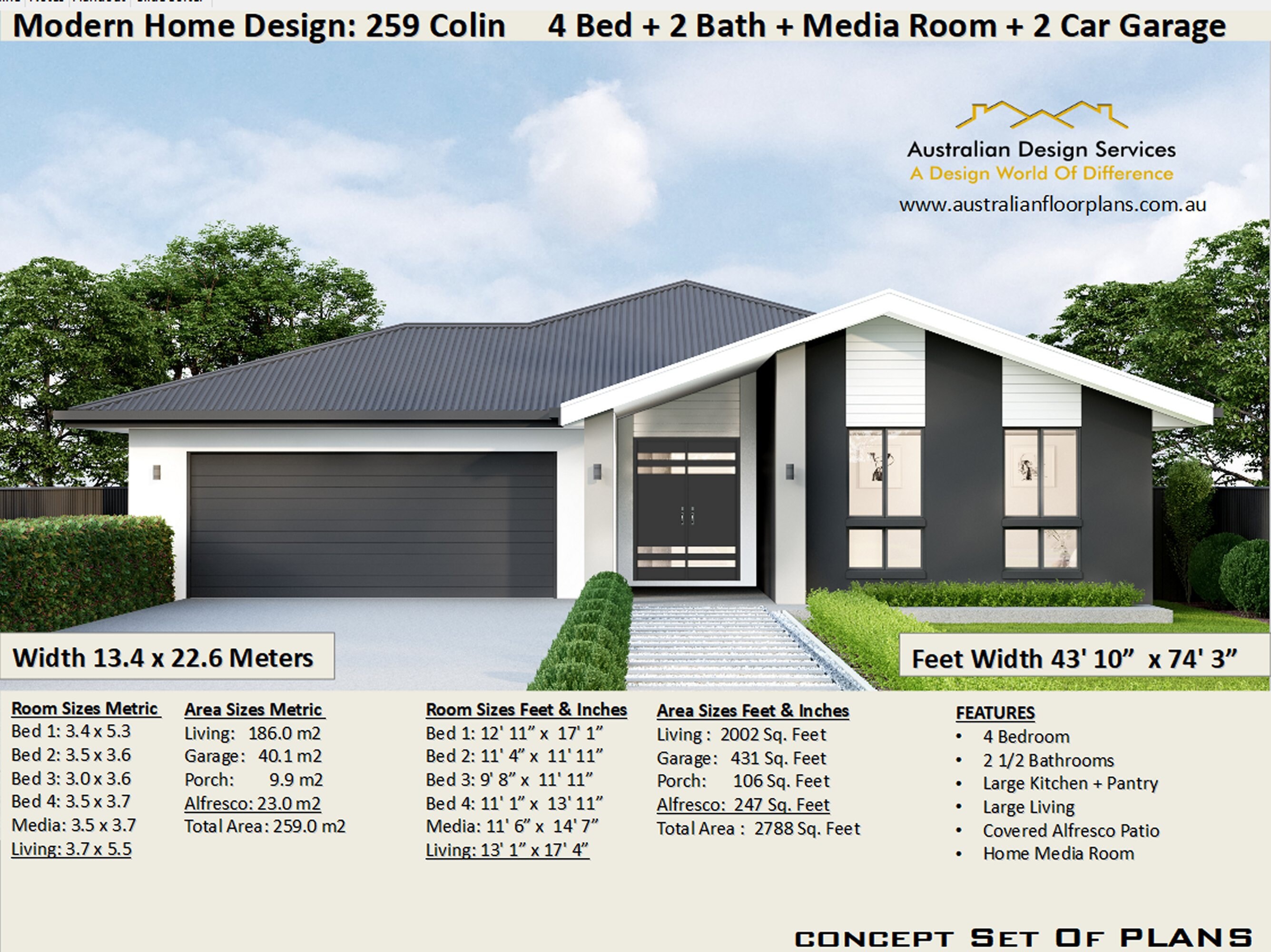 4 Bedroom MODERN HOUSE PLANS 186 M2 / 2002 Sq. Feet 4 Bedroom / Modern ...