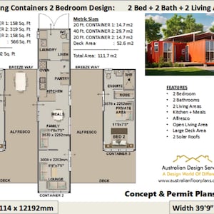 Build Plan#40 Titian 56.2: 2 Bedroom Shipping Container House Plans ...