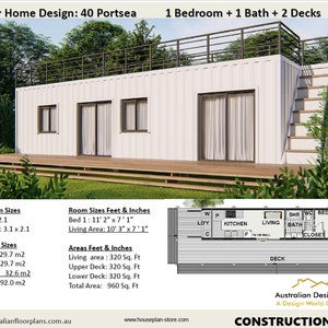 Shipping Container Home Plan 40'x8' Architectural Plans Blueprint ...