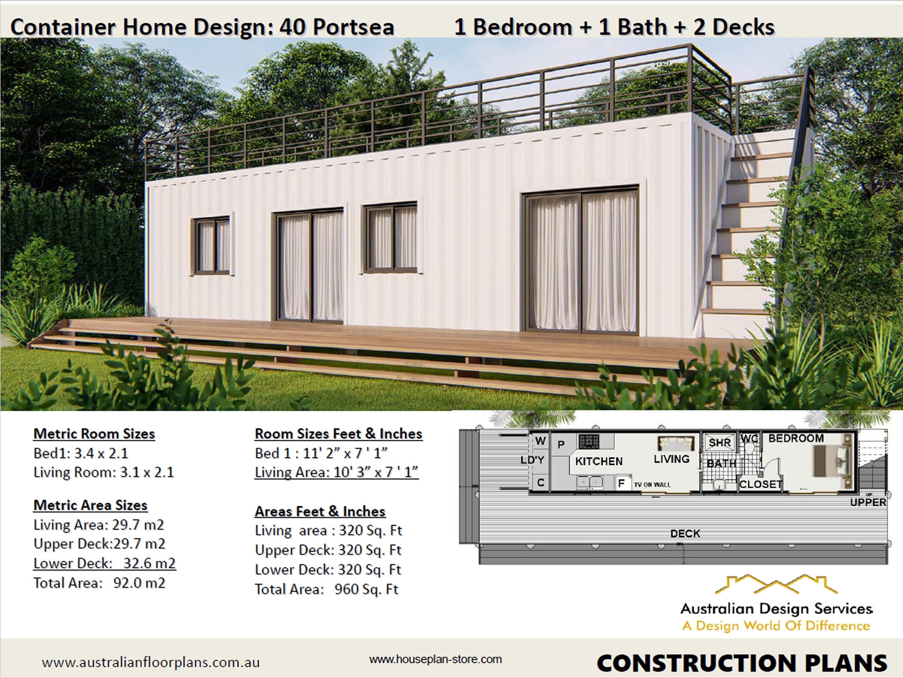 Shipping Container Home Plan 40'x8' Architectural Plans Blueprint ...