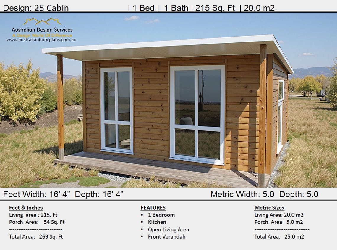 Small Cabin House Plan 25 Cabin - 25 M2 (269 Sq Foot) 1 Bedroom Cabin ...