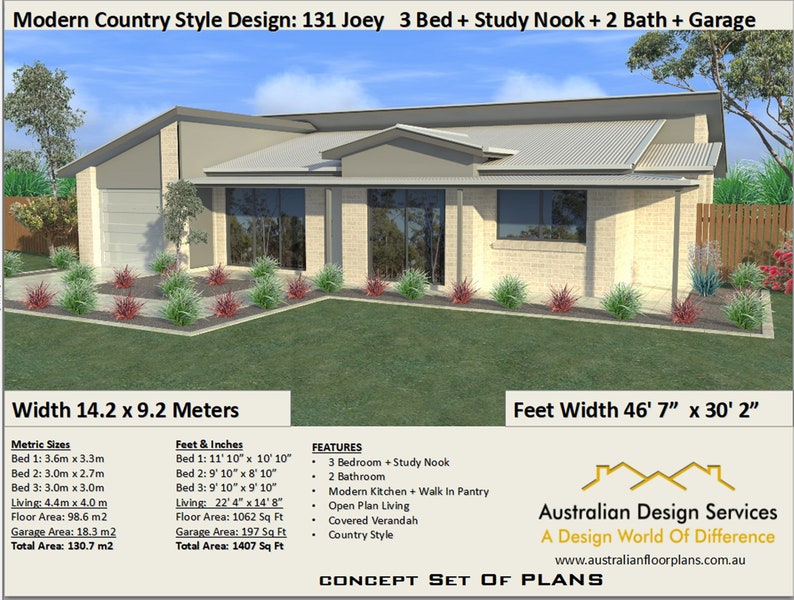 1062 sq foot house plan or 98.6 m2 3 Bedroom 2 Bathroom | Etsy