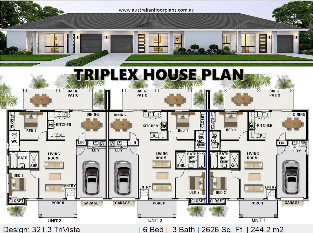 Triplex Best-selling House Plans | 6 Bed 3 Bath Triplex House Plans | Triplex House Plans for ...