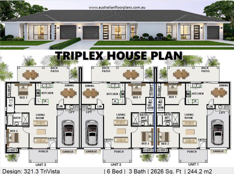 Triplex Best-selling House Plans | 6 Bed 3 Bath Triplex House Plans ...
