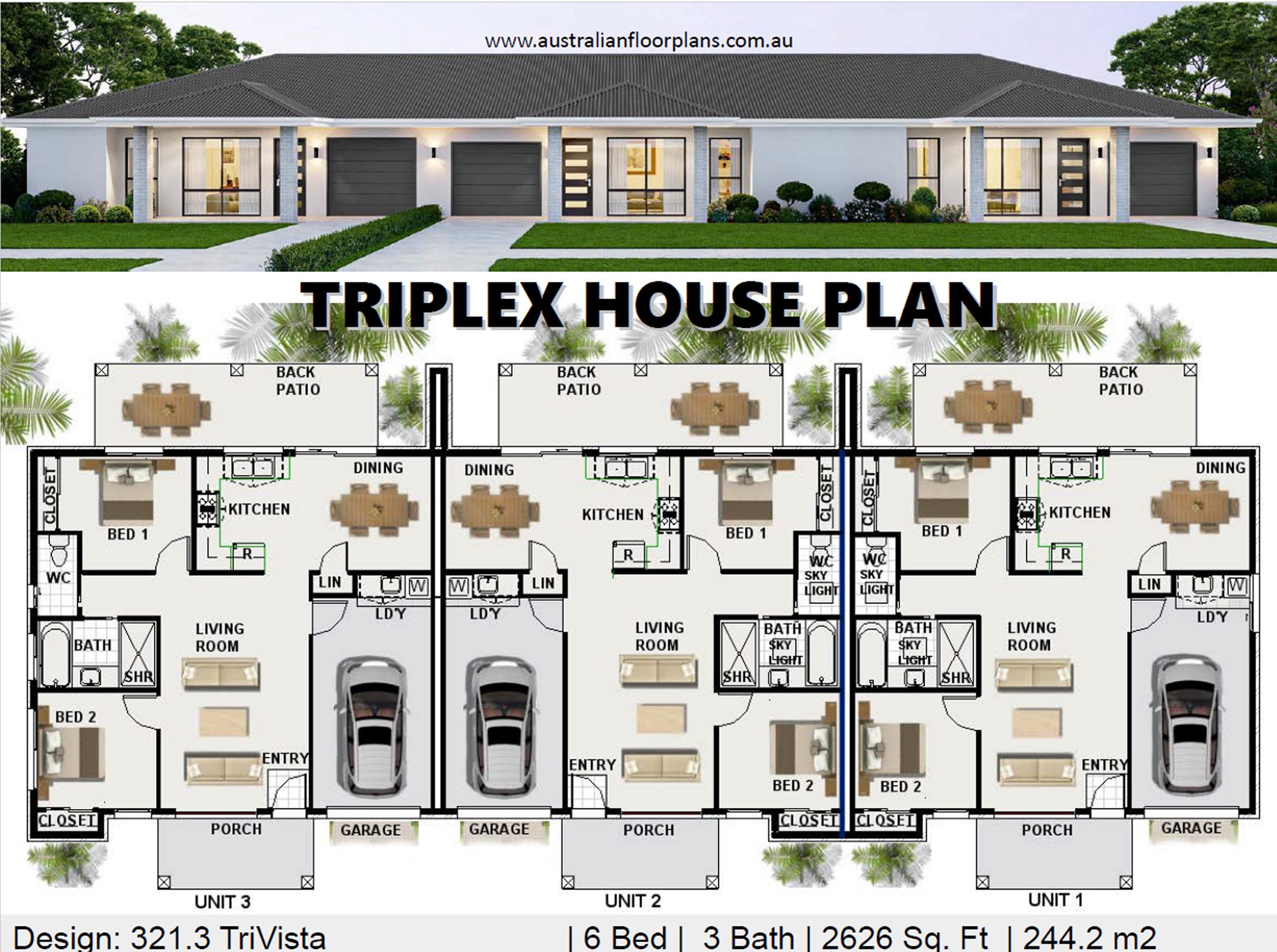Triplex Best-selling House Plans | 6 Bed 3 Bath Triplex House Plans ...