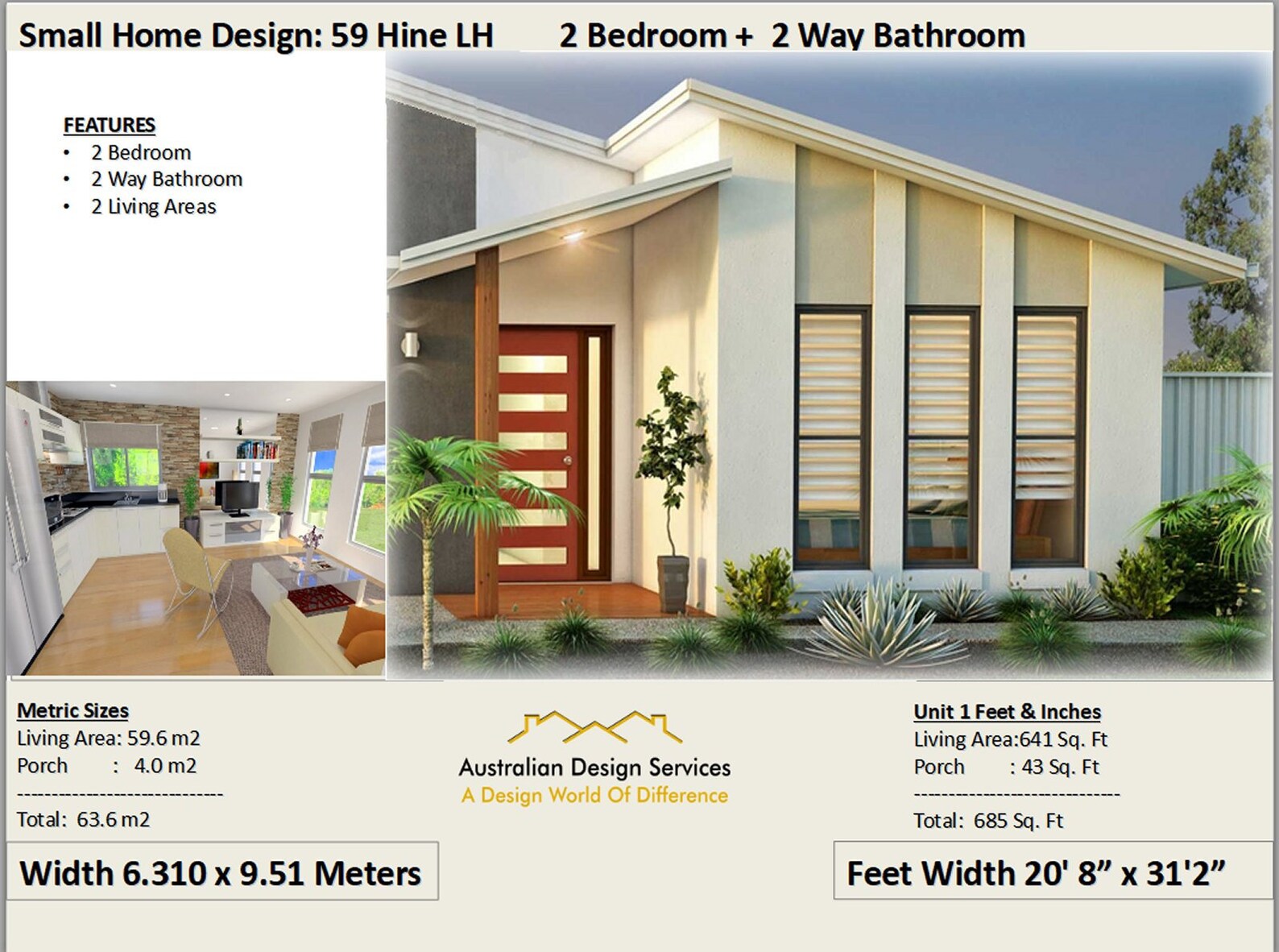 60 M2 685 Sq Foot 2 Bedroom House Plan 59 Hine Concept - Etsy