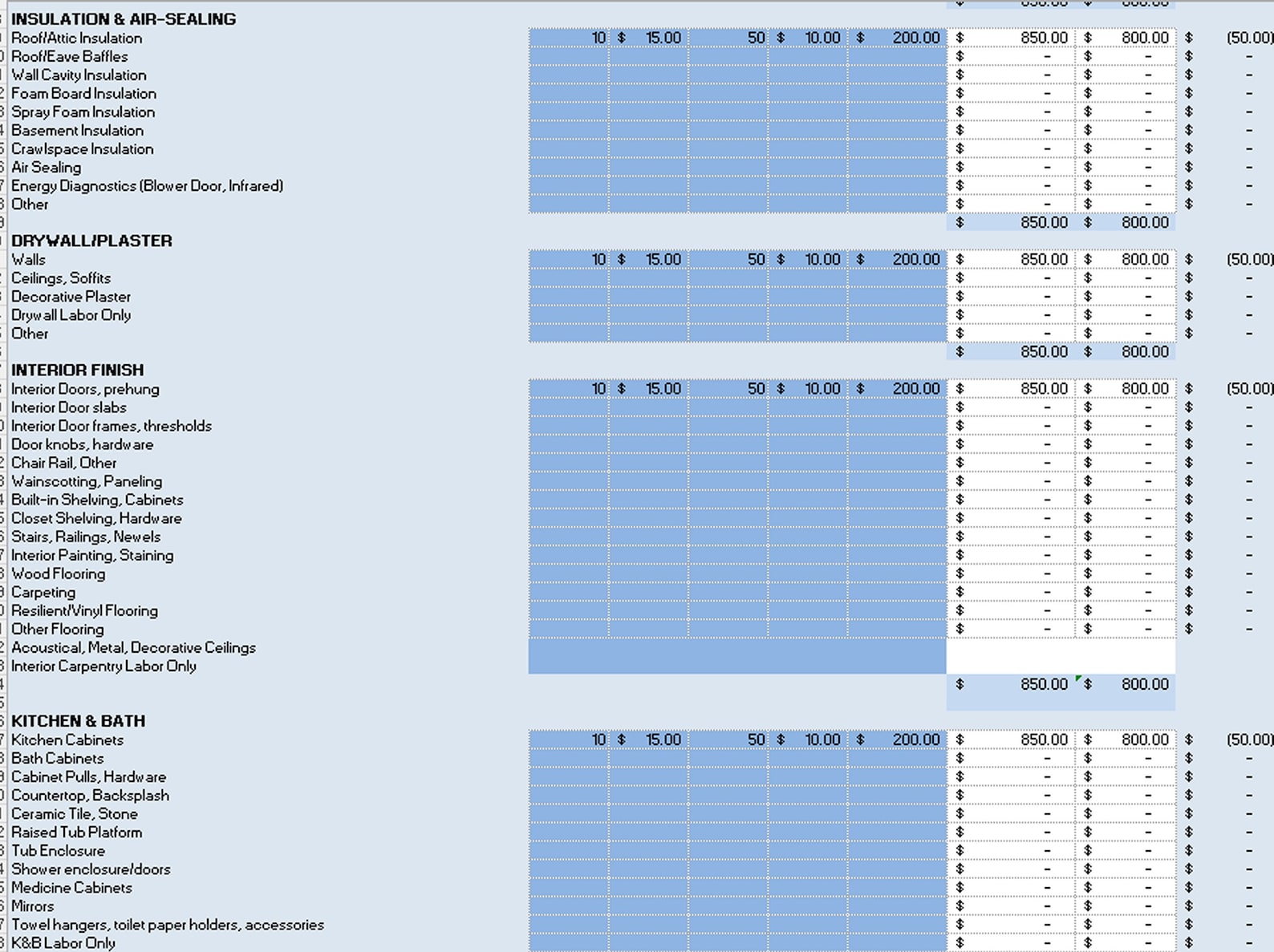 EXCEL- CONSTRUCTION BUDGET Template Cost Breakdown - Ideal for New Home ...