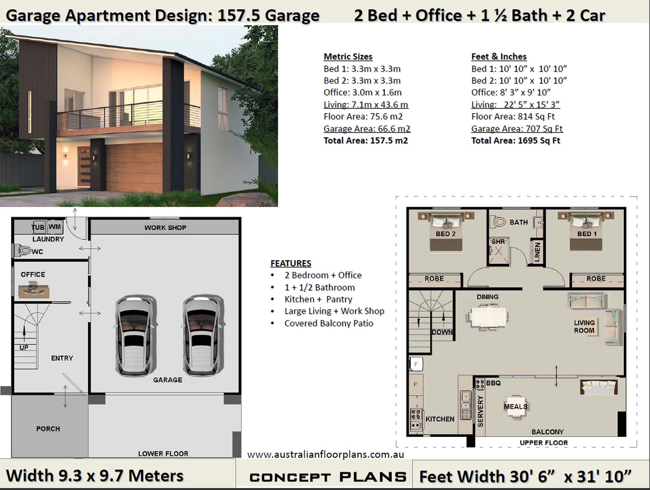 Modern 2 Bedroom Office House Plan 157.5 Affordable Small - Etsy Australia