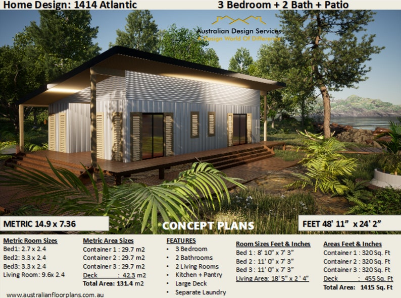 Build Plan#1414 Atlantic: 24' X 49' Shipping Container Architectural ...