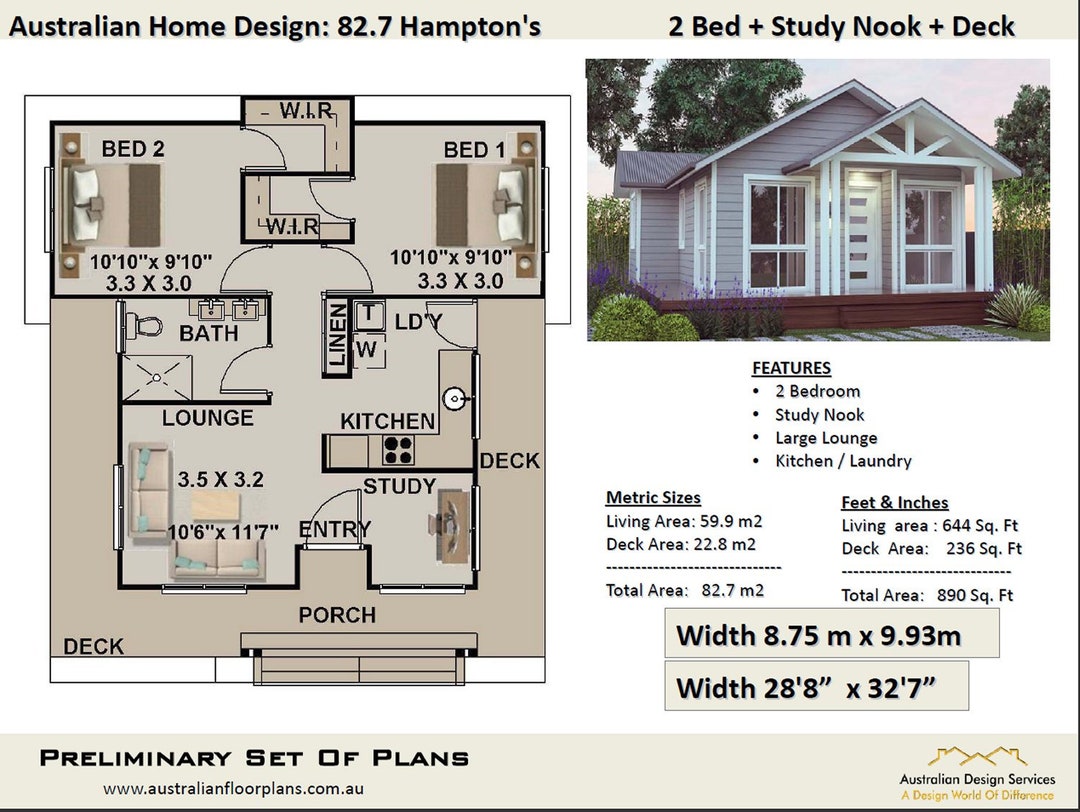 Small House Plan Australia, 2 Bedroom Small Home Design,2 Bed + Study ...