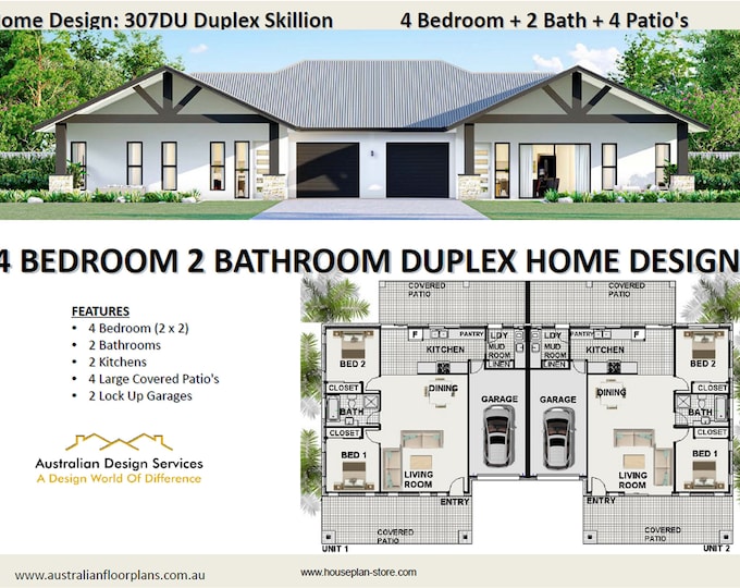 Modern Duplex Design - Dimensioned Floor Plan & External Elevation ...