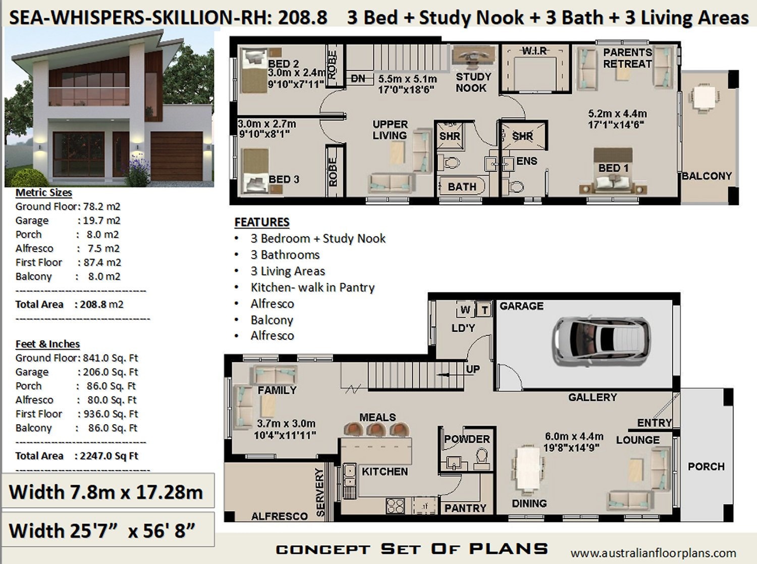 Narrow Skillion Roof House Plans RH 208 M2 2247 Sq. Feet 2 Storey ...