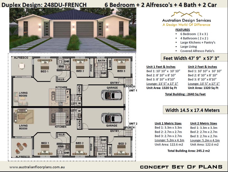 French Style Duplex 2640 Sq. Foot or 245.2 M2 3 X 3 Bedroom - Etsy Canada