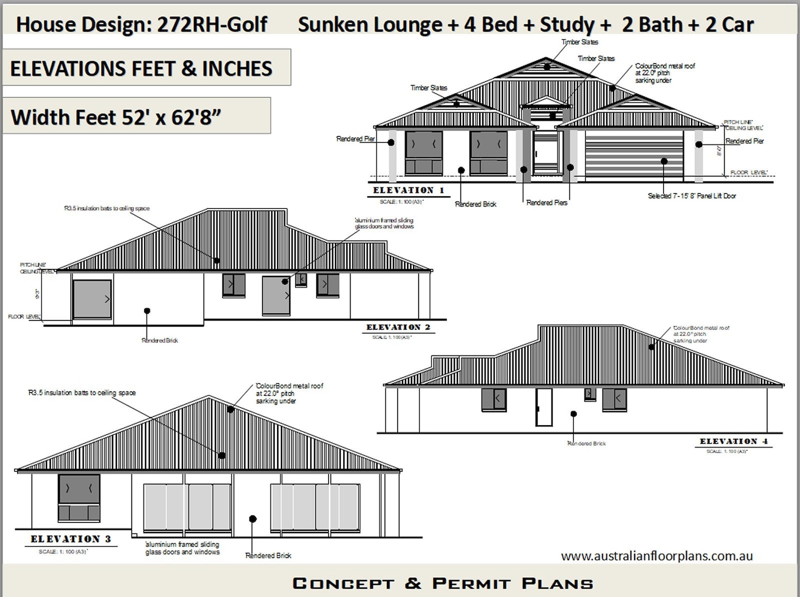 4 Bedroom House Plans 2960 Sq Foot (272 M2) Sunken Lounge + 4 Bedroom ...