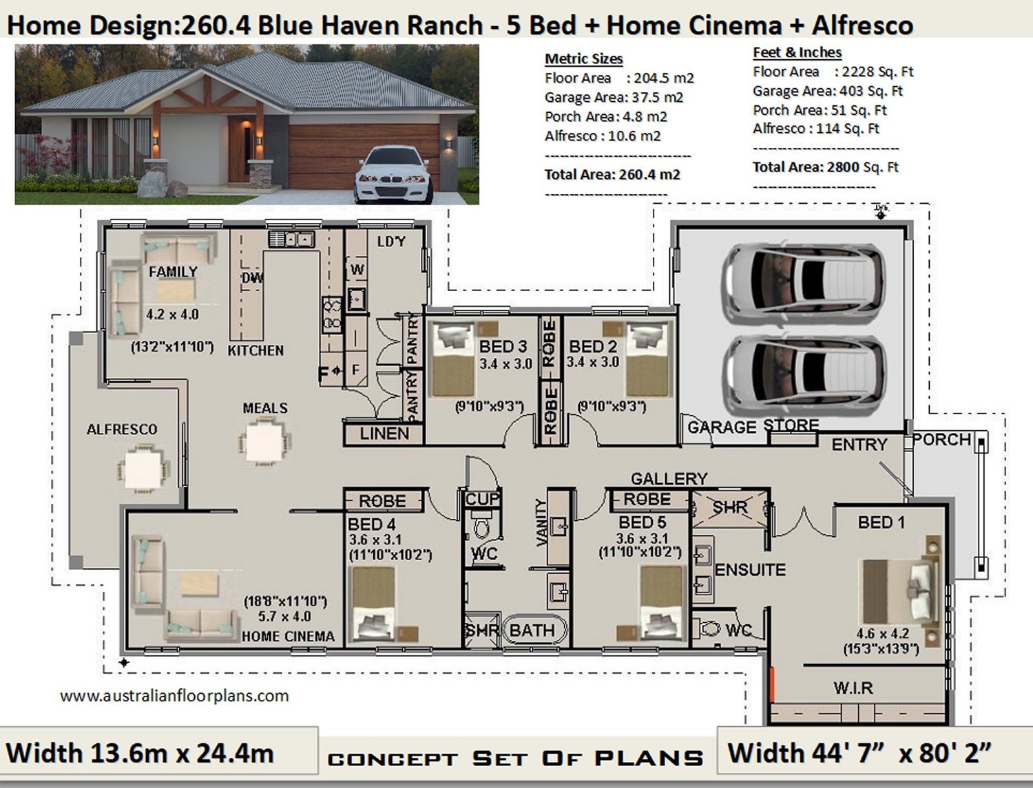 Country 5 Bed House Plans 260.4 M2 or 2800 Sq. Feet 5 Bedroom Design 5 ...