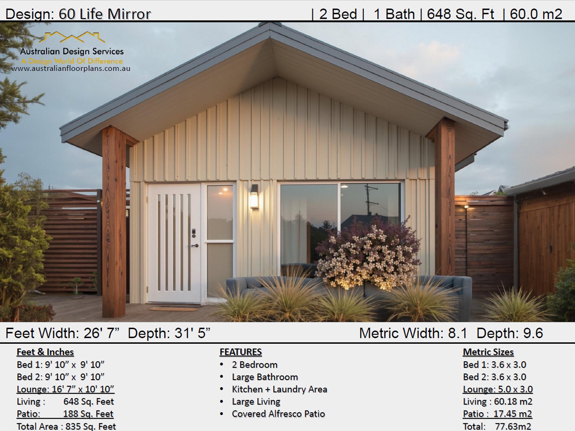 Stylish 2-bedroom + Granny Flat Home Design — 700 Sq Ft (60 Sq Meters ...