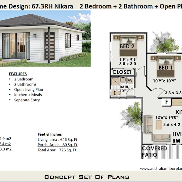 2 Bedroom 2 Bathroom House Plans - Etsy